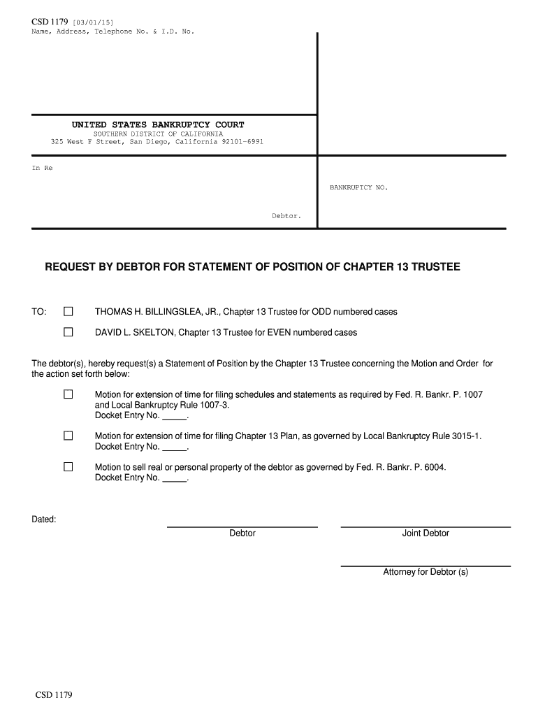Fillable Online casb uscourts REQUEST BY DEBTOR FOR STATEMENT OF ...