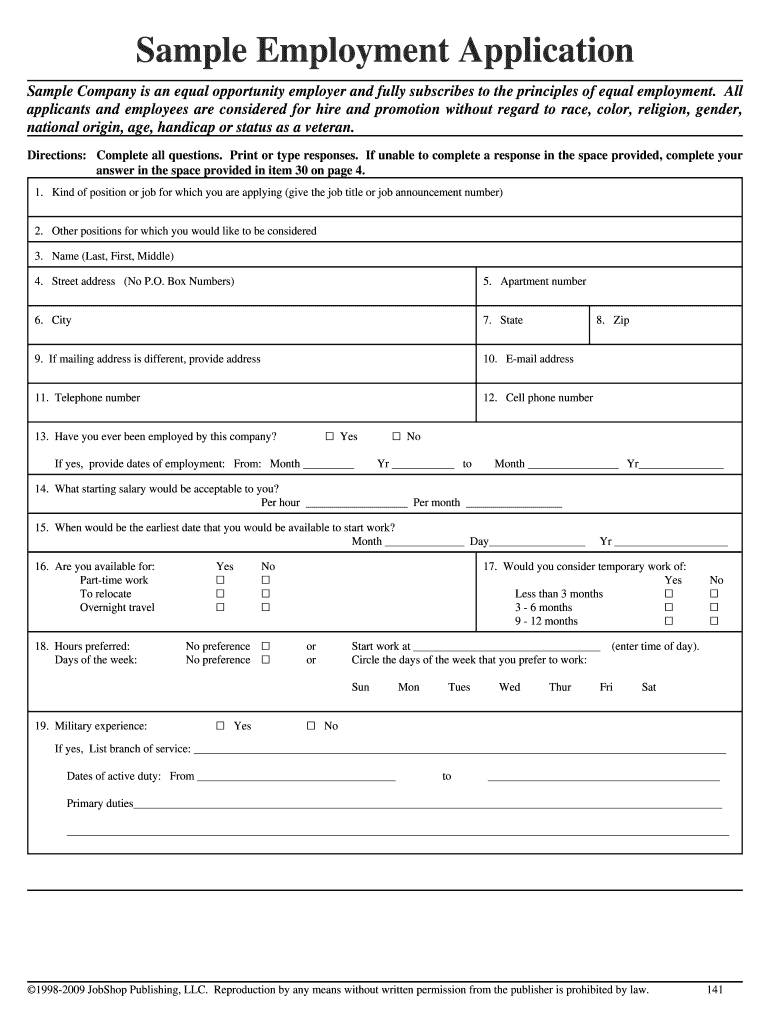 Fillable Online michiganworkska Sample Employment Application ...