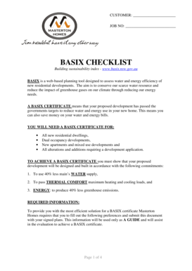 Basix Checklist - Fill Online, Printable, Fillable, Blank | pdfFiller