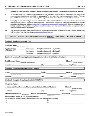 Fillable Online RETAIL TOBACCO LICENSE APPLICATION Page 1 of 3 Fax ...