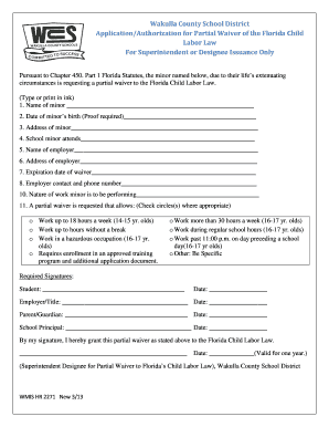 Fillable Online wakulla schooldesk Wavier of the Florida Child Labor ...