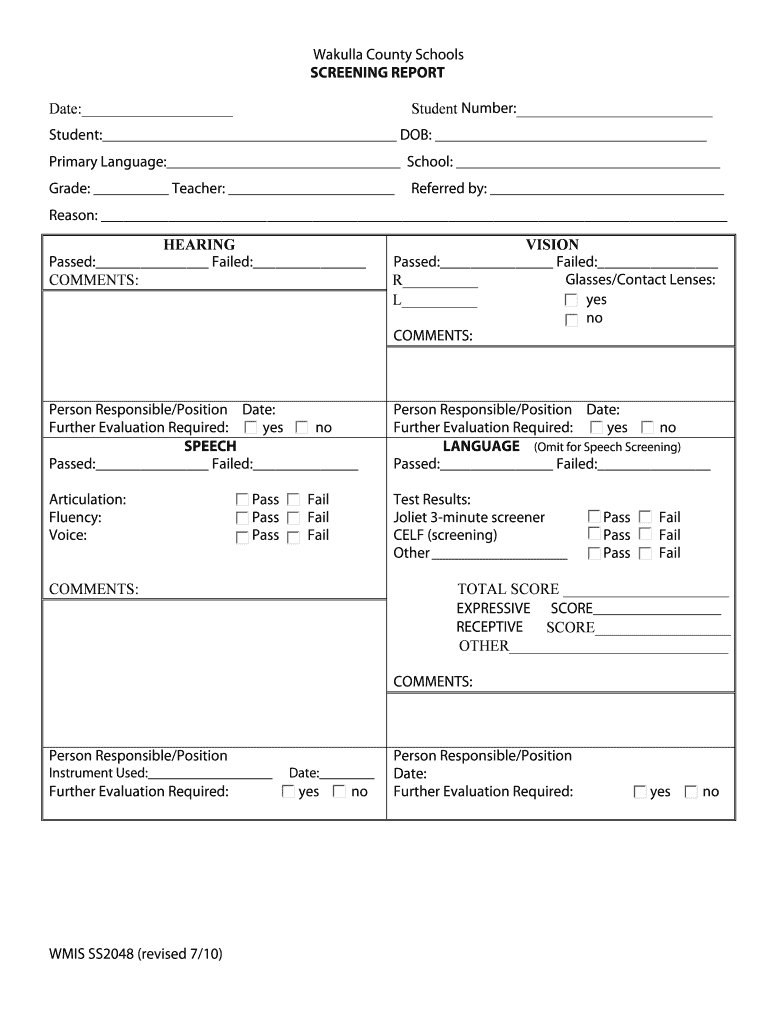 Fillable Online wakulla schooldesk Wakulla County Schools SCREENING ...