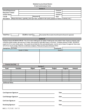 Fillable Online wakulla schooldesk P-Card Authorization Form ...