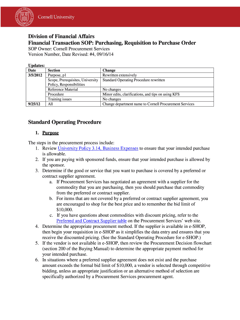 Fillable Online dfa cornell Financial Transaction SOP Purchasing ...