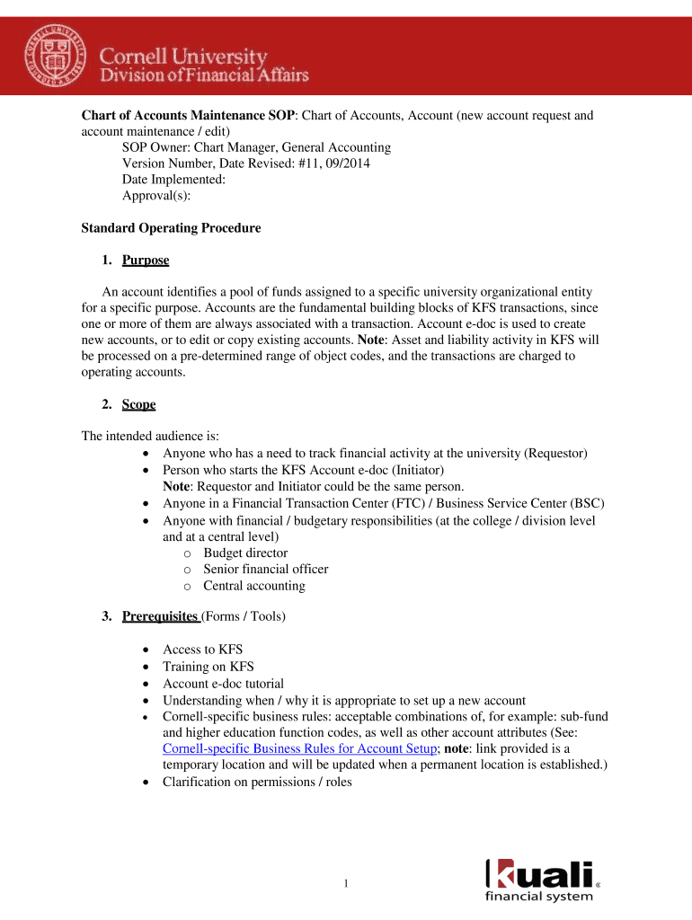 Fillable Online dfa cornell Chart of Accounts Maintenance SOP Chart of ...