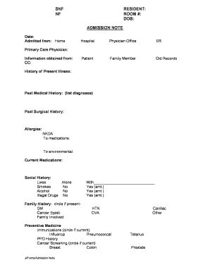 Fillable Online ADMISSION NOTE Fax Email Print - pdfFiller