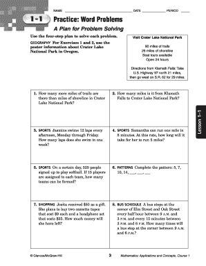 Fillable Online NAME DATE PERIOD Practice: Word Problems A Plan for ...