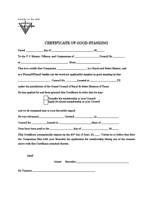 Fillable Online CERTIFICATE OF GOOD STANDING - byorkritetexasorgb Fax ...