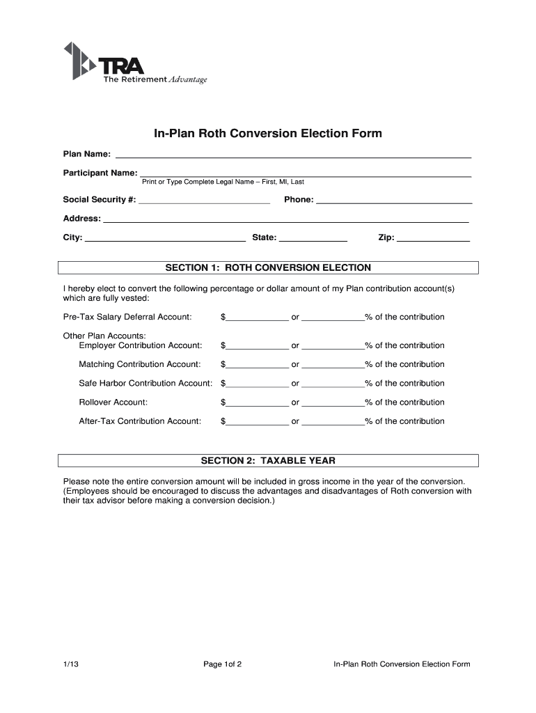 Fillable Online In-Plan Roth Conversion Election Form - TRA Fax Email ...