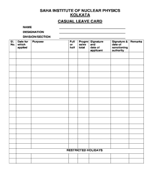 Fillable Online CASUAL LEAVE CARD Fax Email Print - pdfFiller