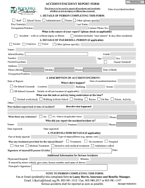 Fillable Online ACCIDENTINCIDENT REPORT FORM - rock-hillk12scus Fax ...
