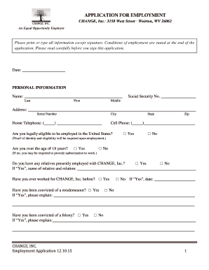 Fillable Online Employment Application - CHANGE Inc Fax Email Print - pdfFiller