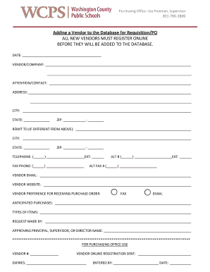 Fillable Online Adding a Vendor to the Database for RequisitionPO ALL NEW Fax Email Print ...