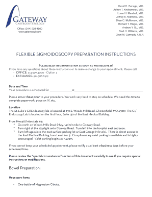 Fillable Online FLEXIBLE SIGMOIDOSCOPY PREPARATION INSTRUCTIONS - Fax ...