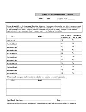 Fillable Online Staff Declaration Form - FB - weberstatesportscom Fax ...