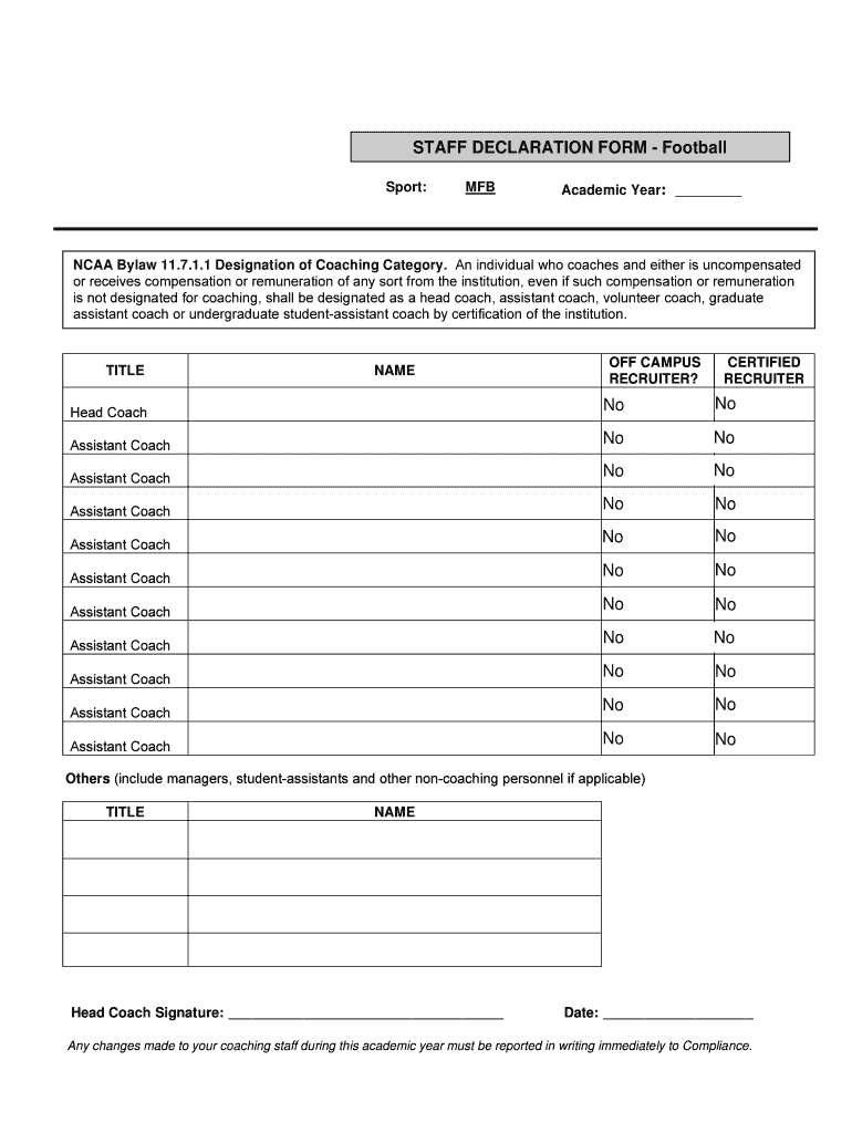 Fillable Online Staff Declaration Form - FB - weberstatesportscom Fax ...