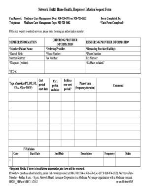 Fillable Online Network Health Home Health Hospice or Infusion Request ...