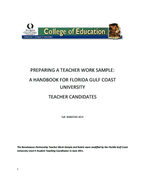 Fillable Online coe fgcu PREPARING A TEACHER WORK SAMPLE - coe fgcu Fax ...