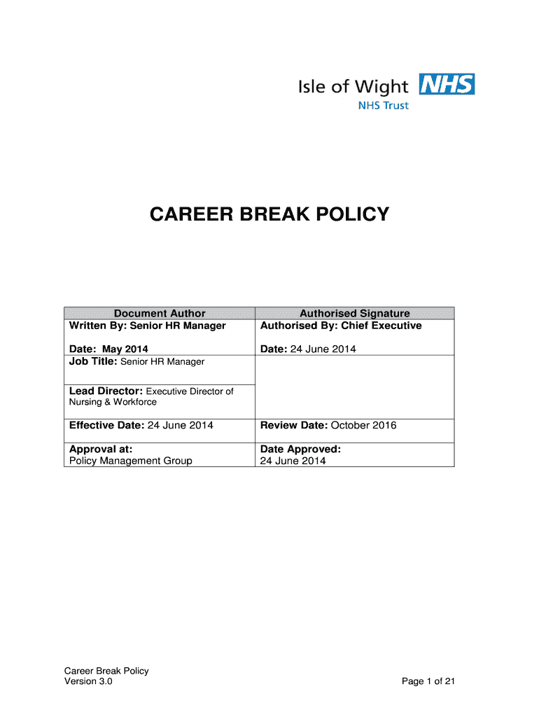 Fillable Online iow nhs HR Career Break policy - Welcome to the IOW NHS ...