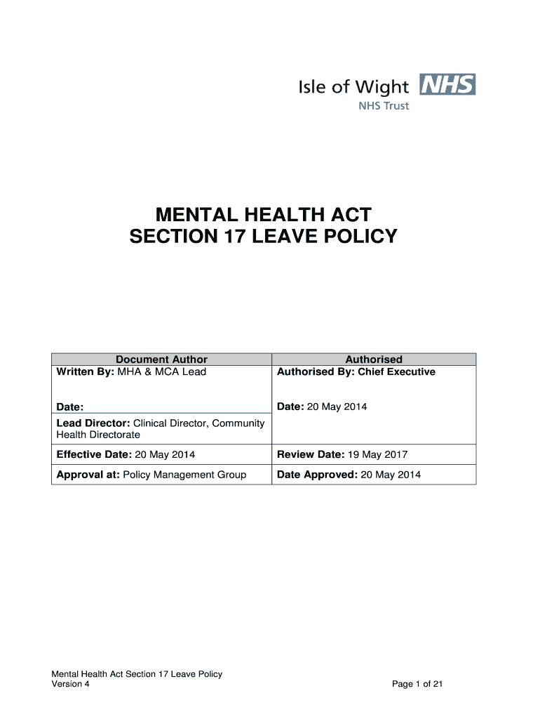 Fillable Online iow nhs Section 17 Leave Policy Revised 220514 - iow ...