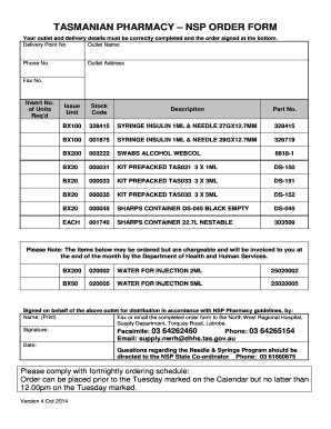 Fillable Online TASMANIAN PHARMACY NSP ORDER FORM - The Guild Fax Email ...