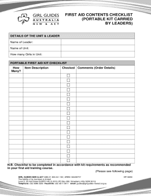 Fillable Online girlguides-nswact org FIRST AID CONTENTS CHECKLIST ...