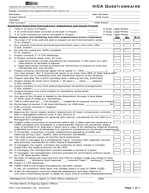 Fillable Online HOA QUESTIONNAIRE - American Financial Network Inc Fax ...