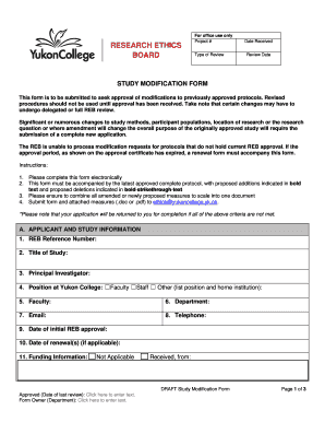 Fillable Online STUDY MODIFICATION FORM - yukoncollegeykca Fax Email ...