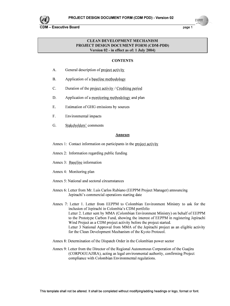 Fillable Online wbcarbonfinance PDD Jepirachi Final ver 14 final.doc ...