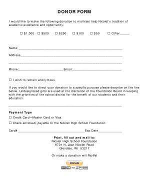 Fillable Online DONOR FORM - Nicolet High School Fax Email Print ...