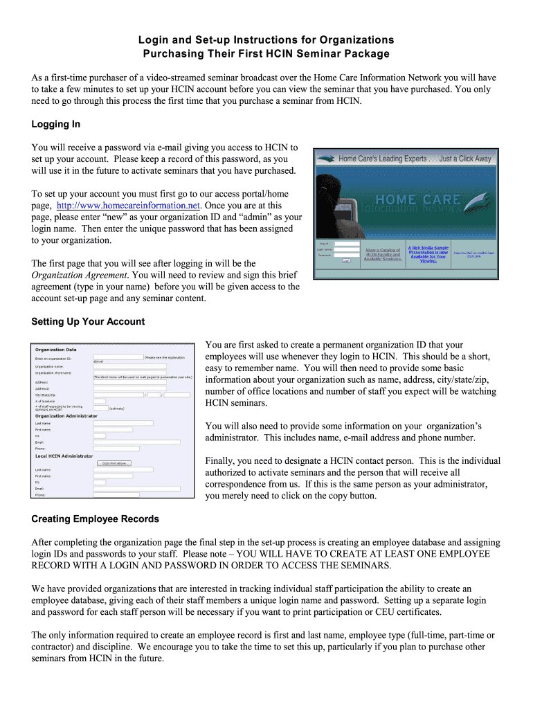 Fillable Online Login and Set-up Instructions for Organizations ...