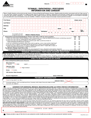 Fillable Online TETANUS DIPHTHERIA PERTUSSIS Fax Email Print - pdfFiller
