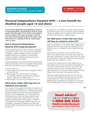 Fillable Online Personal Independence Payment PIP a new benefit for Fax ...