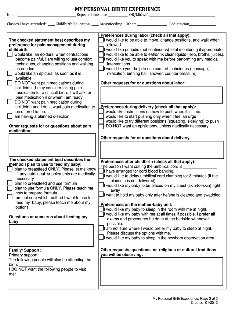 Fillable Online webdoc nyumc birthplanfinal FINALpreform.doc Fax Email ...