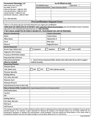 Fillable Online info kaiserpermanente Permanente Advantage Pre-cert ...