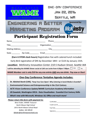 Fillable Online Participant Registration Form - Washington ACTE Fax ...