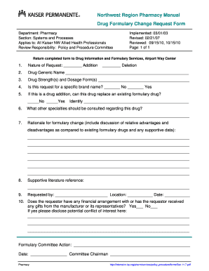 Fillable Online info kaiserpermanente Northwest Region Pharmacy Manual ...