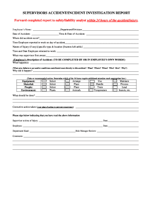Fillable Online Supervisors AccidentIncident Investigation Report Fax Email Print - pdfFiller