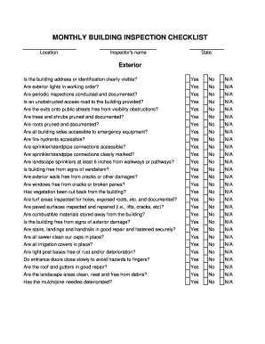 Fillable Online MONTHLY BUILDING INSPECTION CHECKLIST - Greenville Rec ...