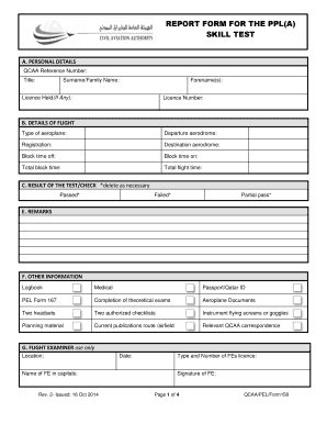 Fillable Online REPORT FORM FOR THE PPL(A) SKILL TEST A Fax Email Print ...