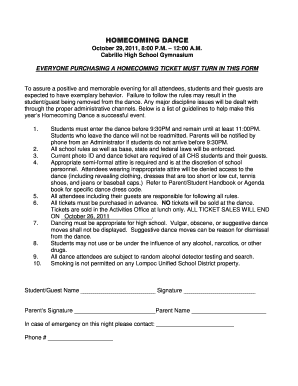 Fillable Online EVERYONE PURCHASING A HOMECOMING TICKET MUST TURN IN ...