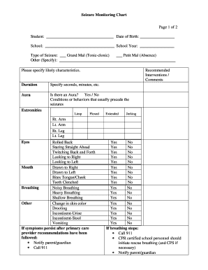 Fillable Online Seizure Monitoring Chart Page 1 of 2 Fax Email Print ...