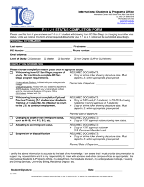 Fillable Online icenter ucsd F-1 J-1 STATUS COMPLETION FORM - UC San ...