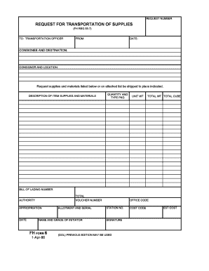 Fillable Online hood army REQUEST FOR TRANSPORTATION OF SUPPLIES Fax ...