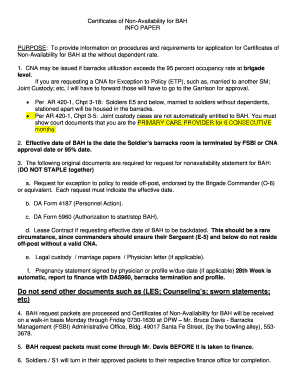 Fillable Online Certificates of Non-Availability for BAH Fax Email ...