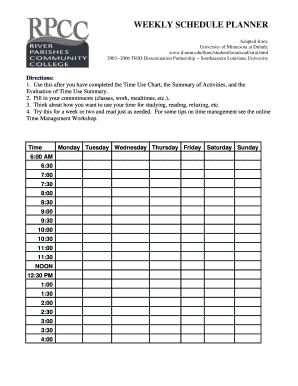 Fillable Online WEEKLY SCHEDULE PLANNER Fax Email Print - pdfFiller