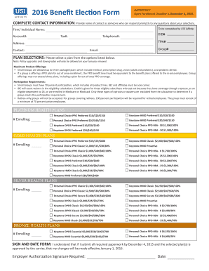 Fillable Online 2016 Benefit Election Form IMPORTANT Fax Email Print ...