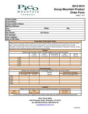 Fillable Online Group Mountain Product Order Form Fax Email Print ...