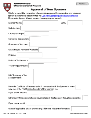 Fillable Online gsd harvard Harvard University Office for Sponsored Programs Approval Fax Email ...