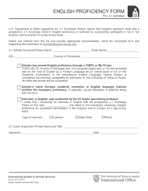 Fillable Online world utexas ENGLISH PROFICIENCY FORM - International ...